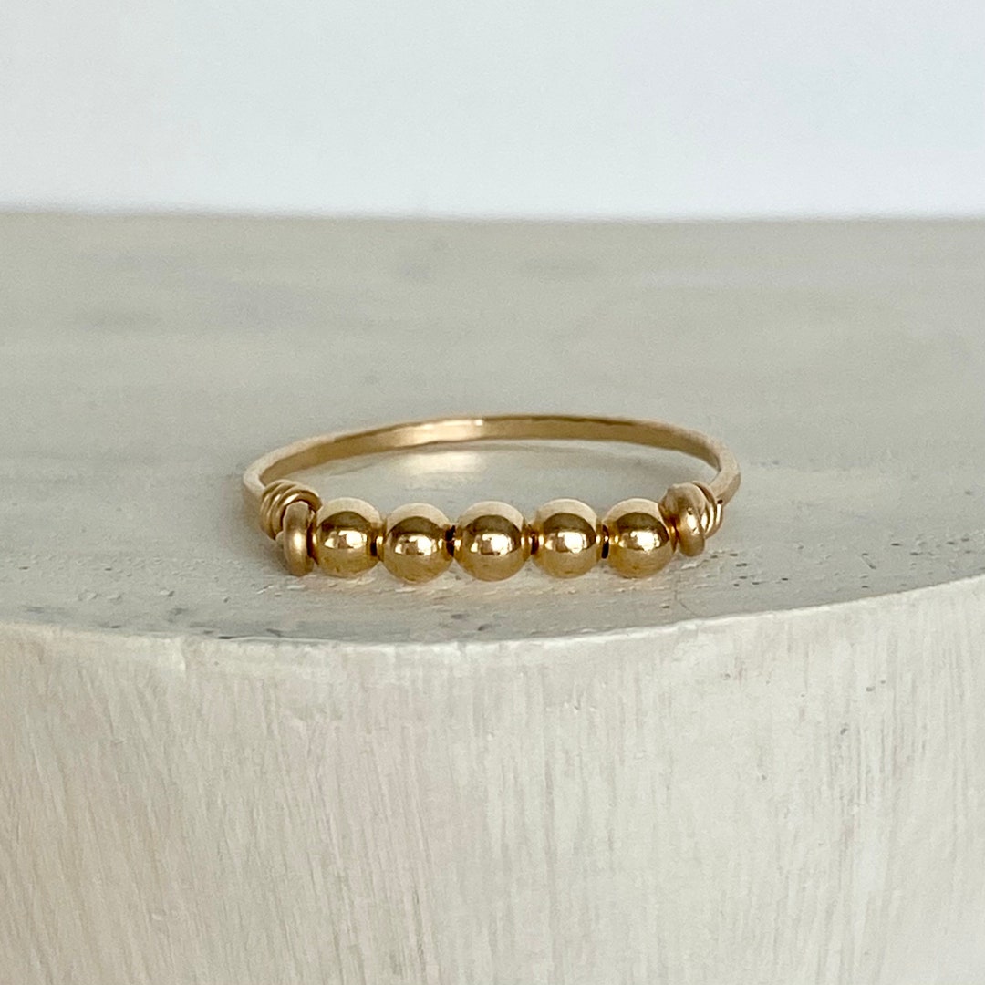 Gold Bead Ring - Hammered Gold Filled Ring - Stacking Rings - Gold Band ...