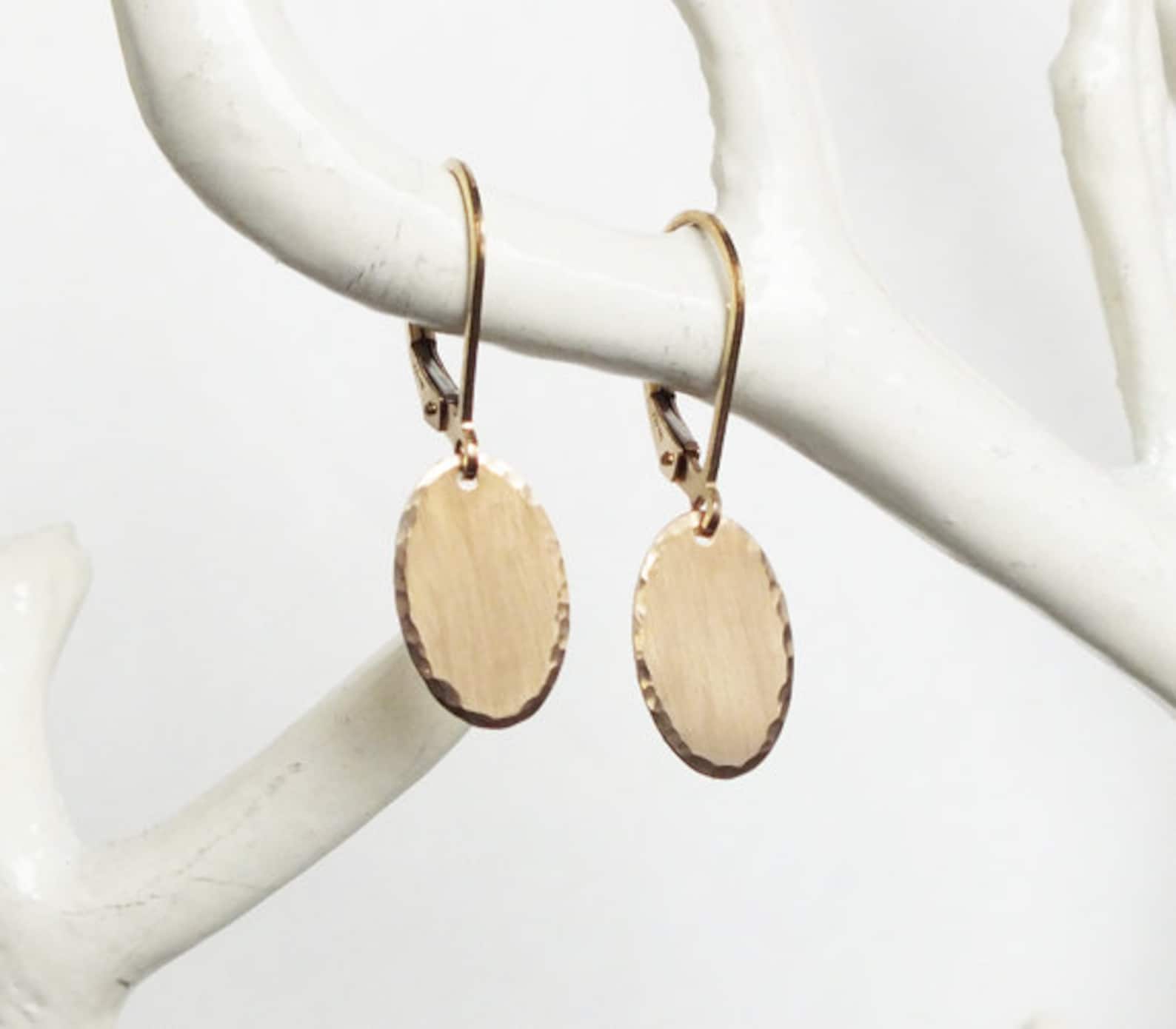 Hammered Gold Filled Oval Disc Earrings Everyday Earrings | Etsy