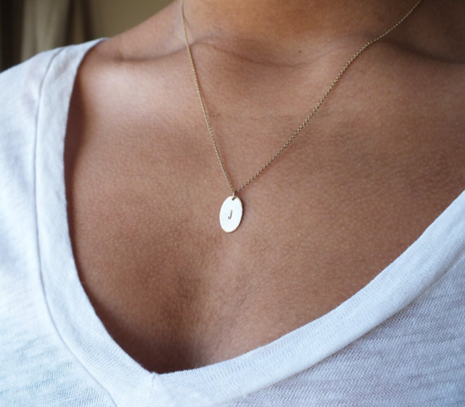 Personalized Gold Oval Necklace Initial Gold Filled Necklace - Etsy