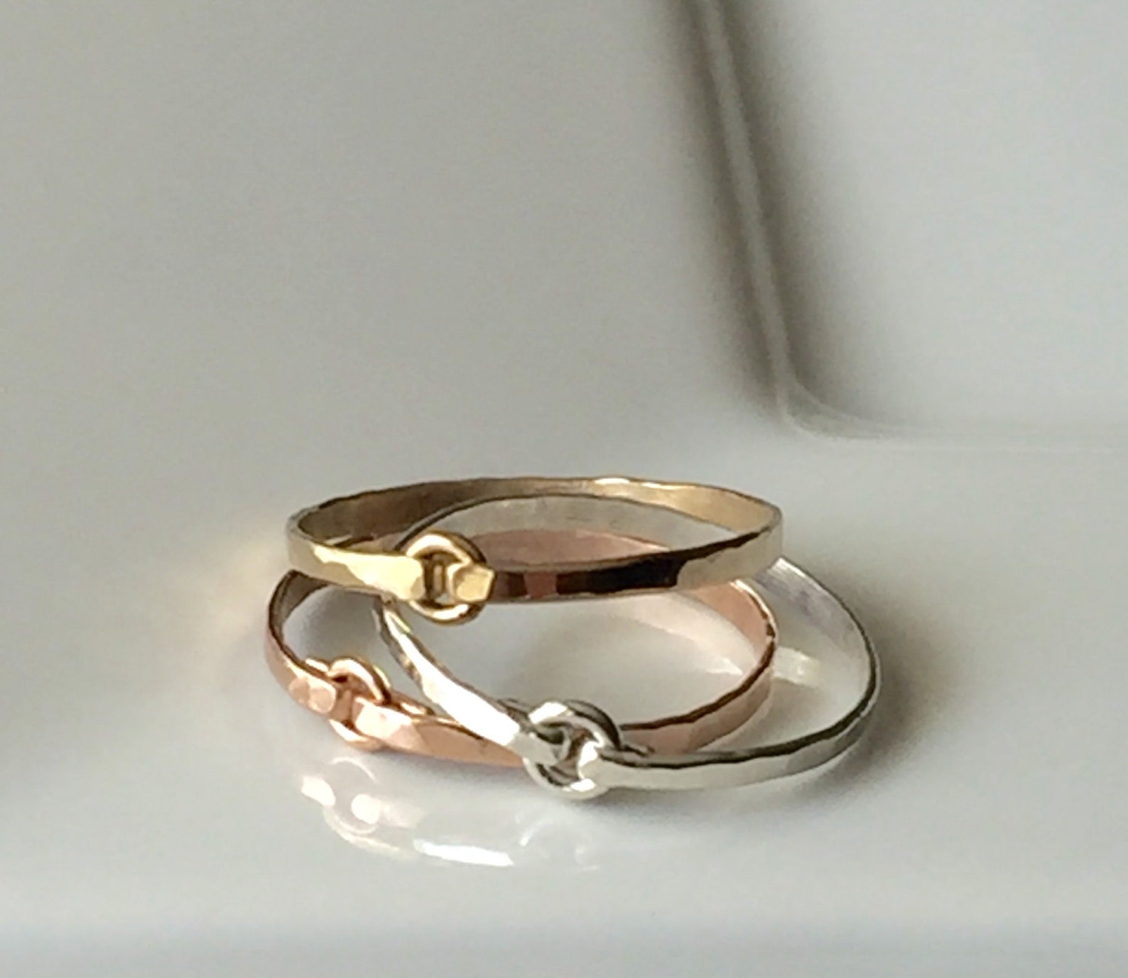 Three Hammered Mixed Metal Tiny Circle Rings Gold Rings | Etsy