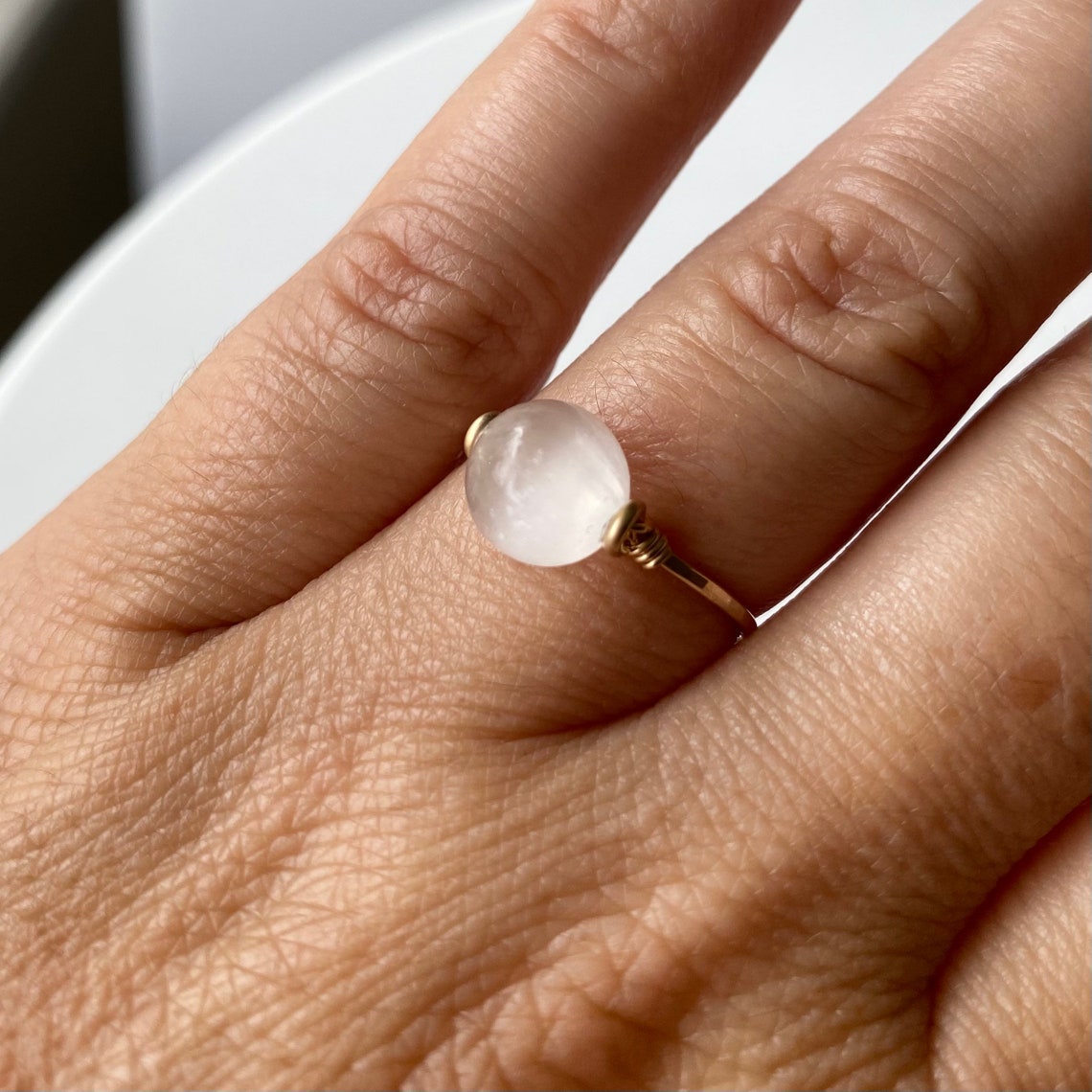 Gemstone Ring Birthstone Ring Selenite Hammered Gold - Etsy