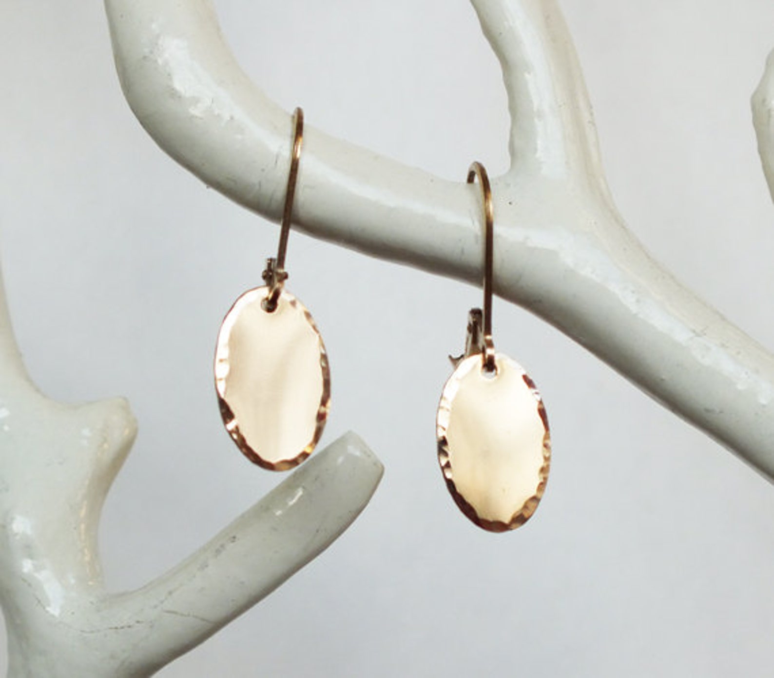 Hammered Gold Filled Oval Disc Earrings Everyday Earrings | Etsy