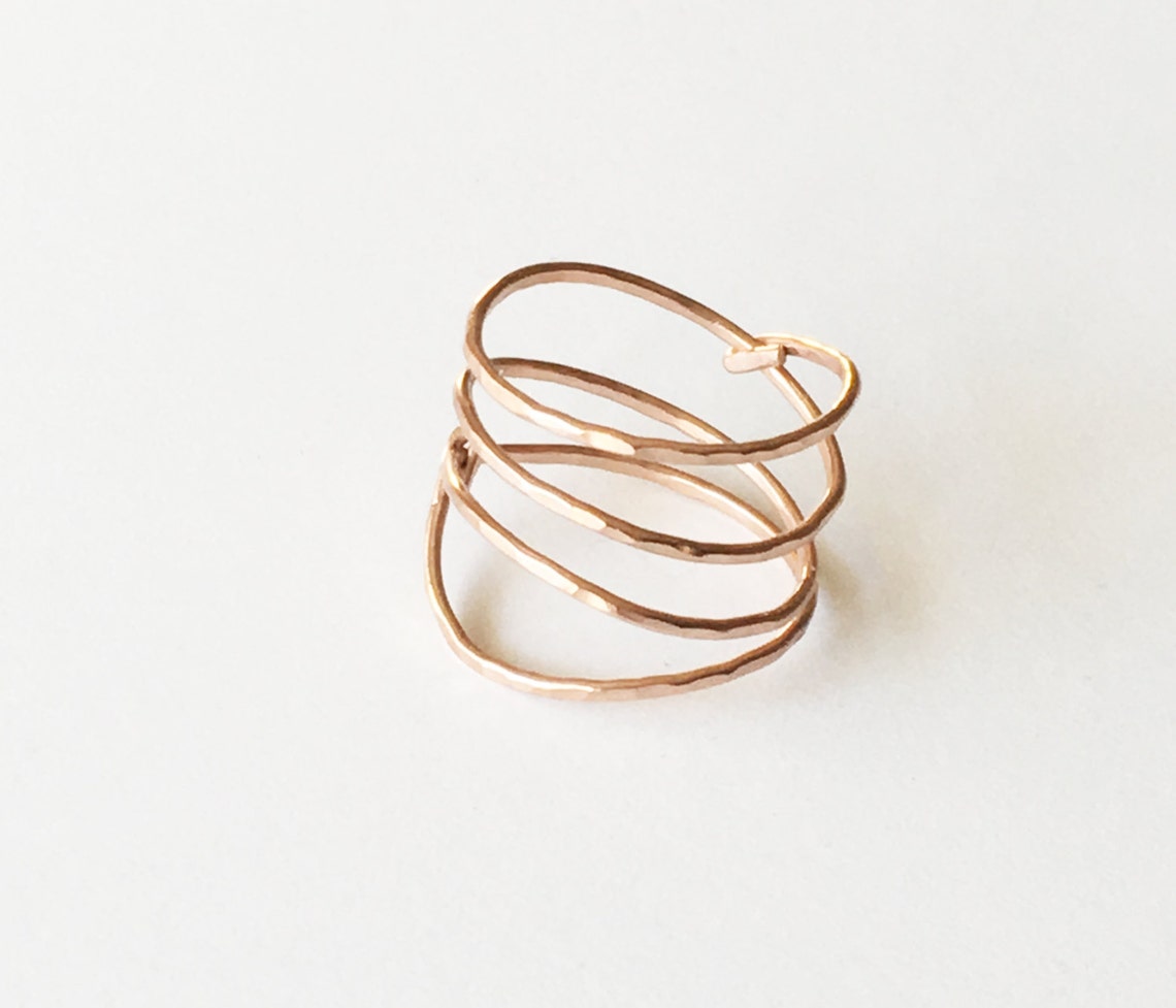 Hammered Rose Gold Filled Spring Ring - Rose Gold Ring - Wrap Ring ...
