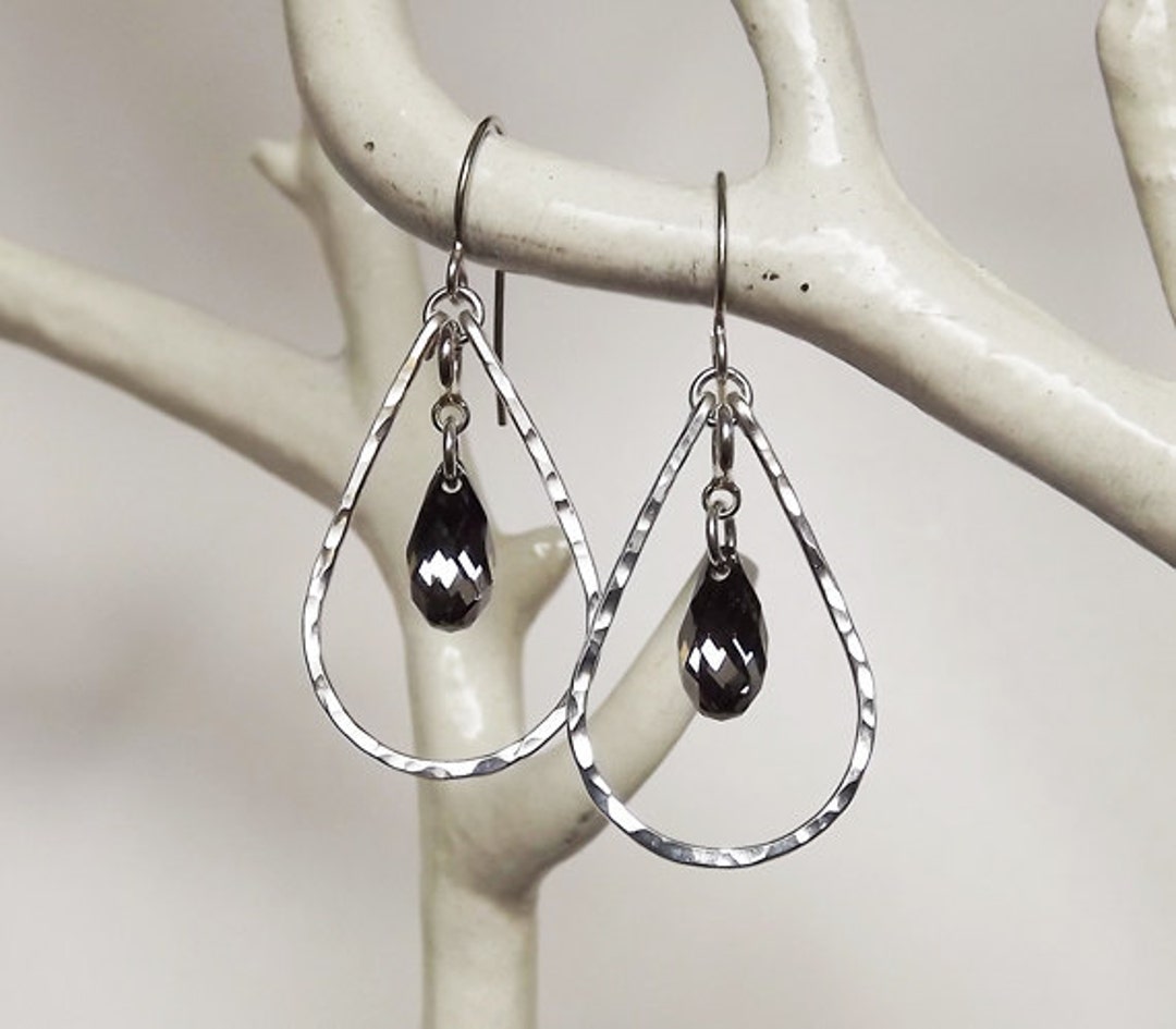 Sterling Hammered Crystal Hoops Sterling or Gold-filled Convertible ...