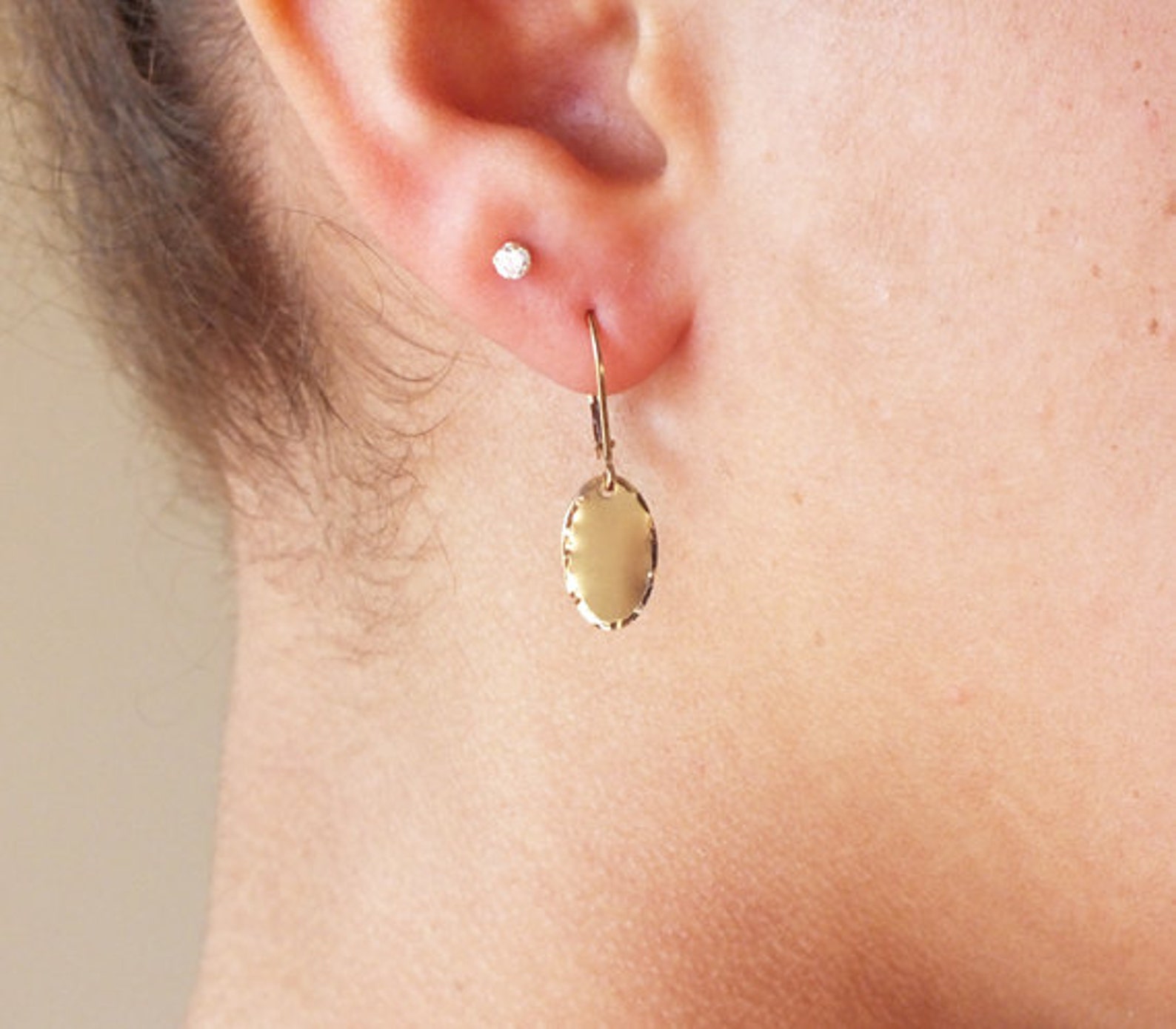 Hammered Gold Filled Oval Disc Earrings Everyday Earrings | Etsy