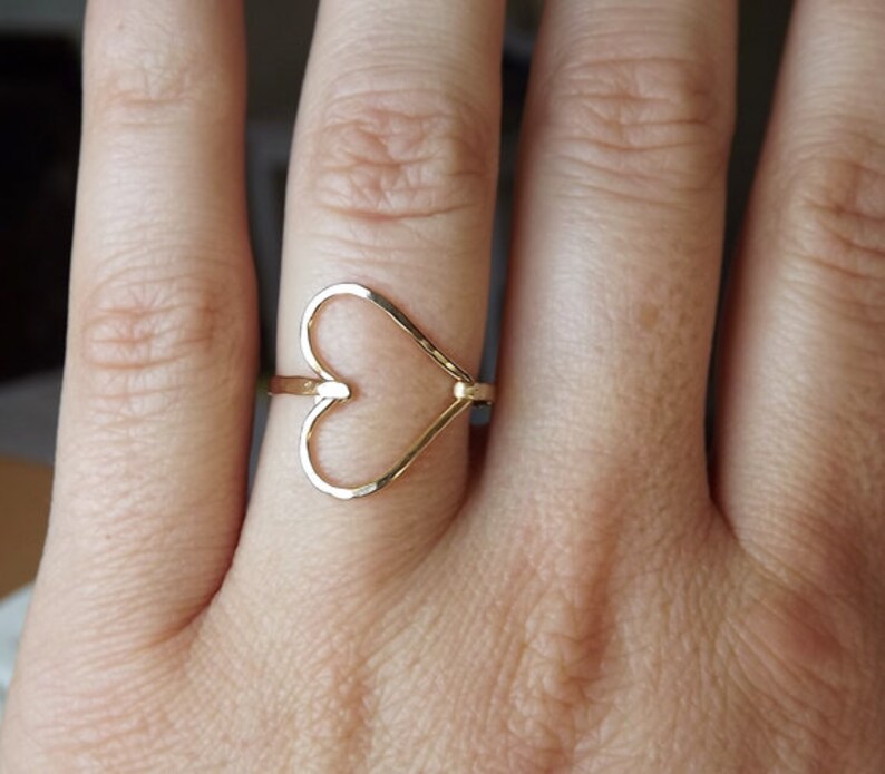 Hammered Sideways Heart Rose Gold Filled Ring Heart Ring | Etsy