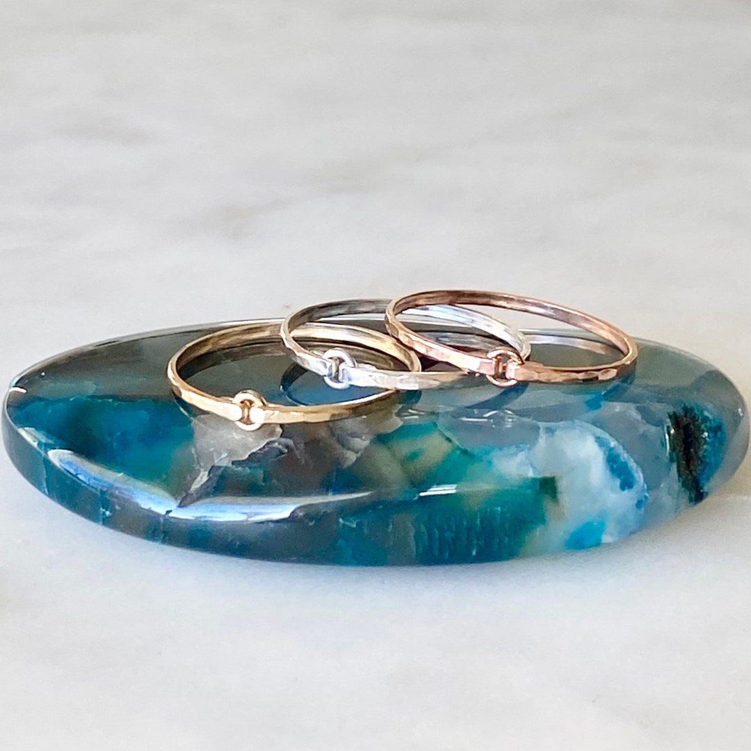 Three Hammered Mixed Metal Tiny Circle Rings - Gold Rings - Stacking ...