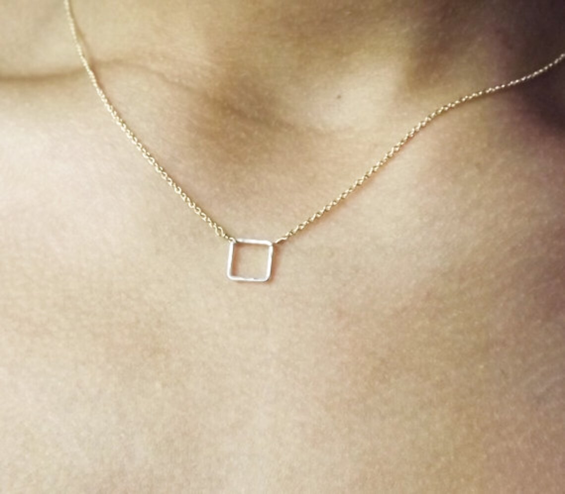 Hammered Sterling and Gold Filled Square Necklace Mix Metal - Etsy