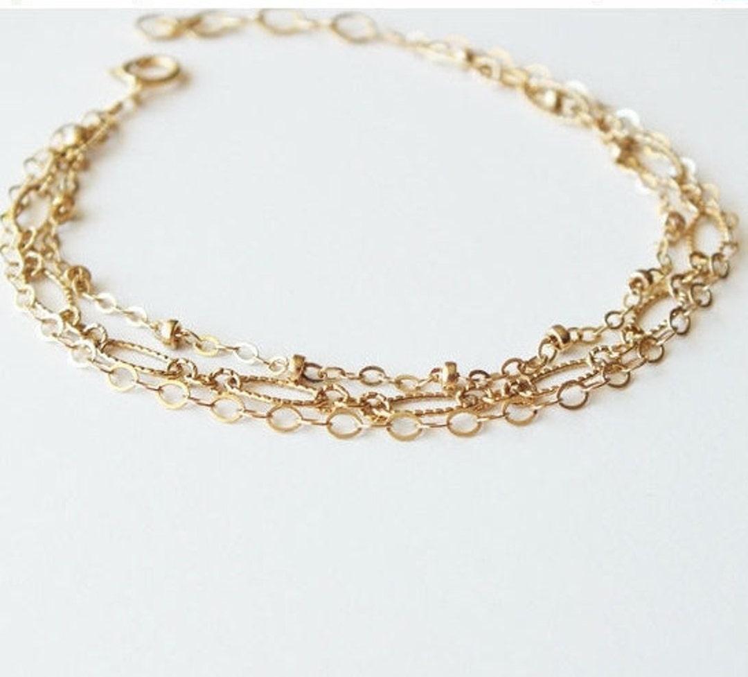 Layering Bracelet - Gold Filled and Sterling Chain Bracelet - Triple ...