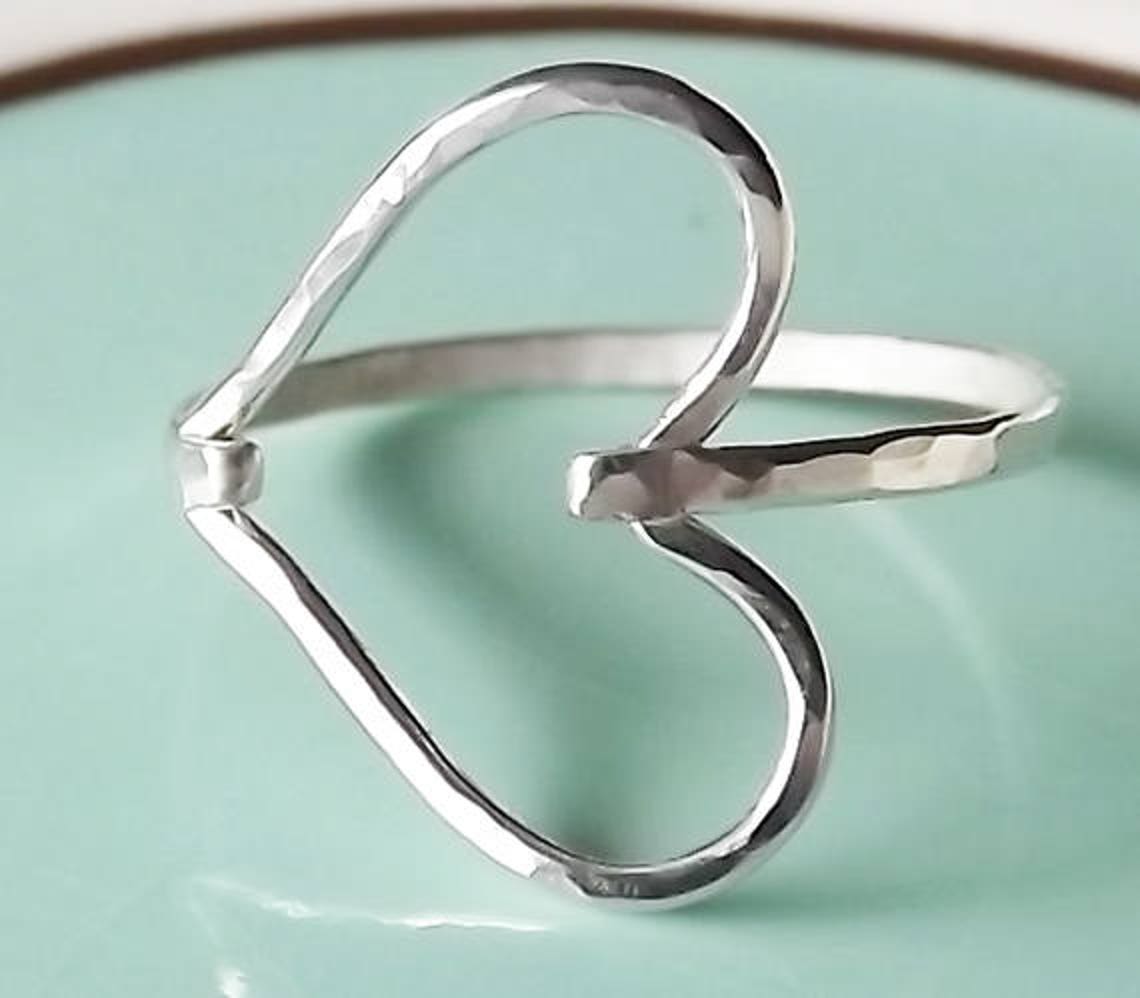 Silver Heart Ring Sideways Heart Sterling Ring Heart Ring - Etsy