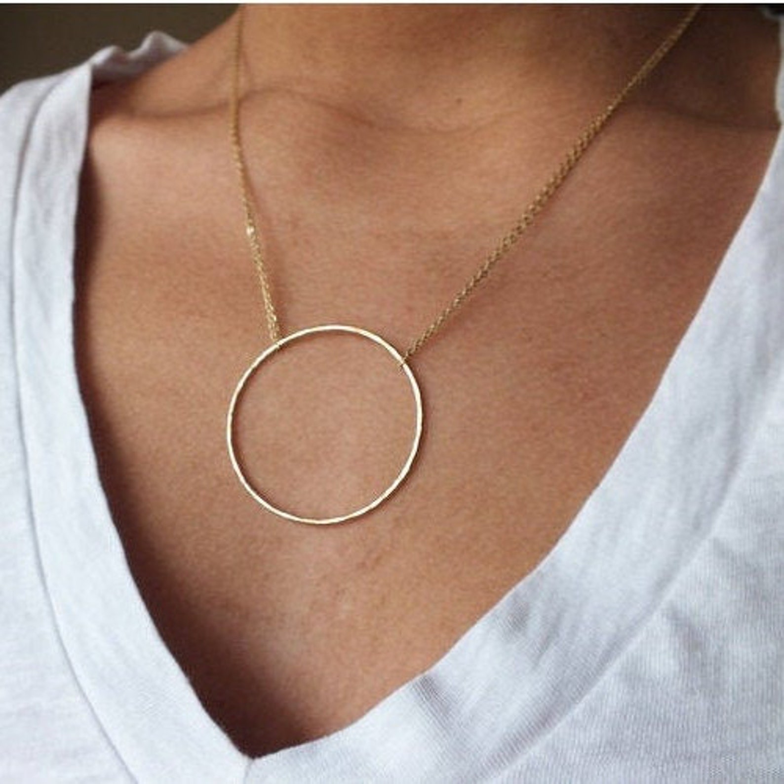 XL Large Circle Sterling and Gold Filled Pendant Necklace - Etsy