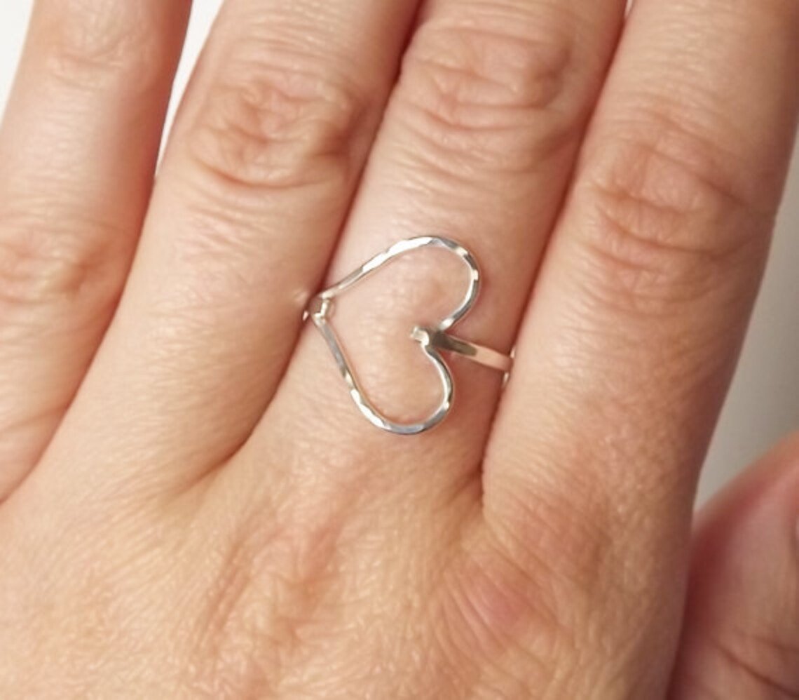 Silver Heart Ring Sideways Heart Sterling Ring Heart Ring - Etsy