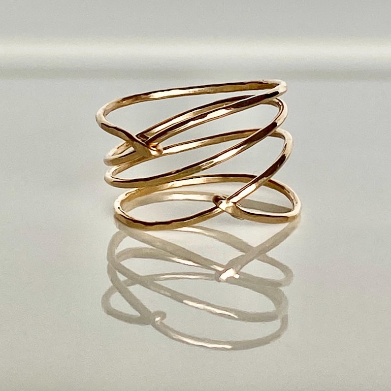 Gold Coil Ring - Hammered Gold Filled Spring Ring - Gold Ring - Wrap ...