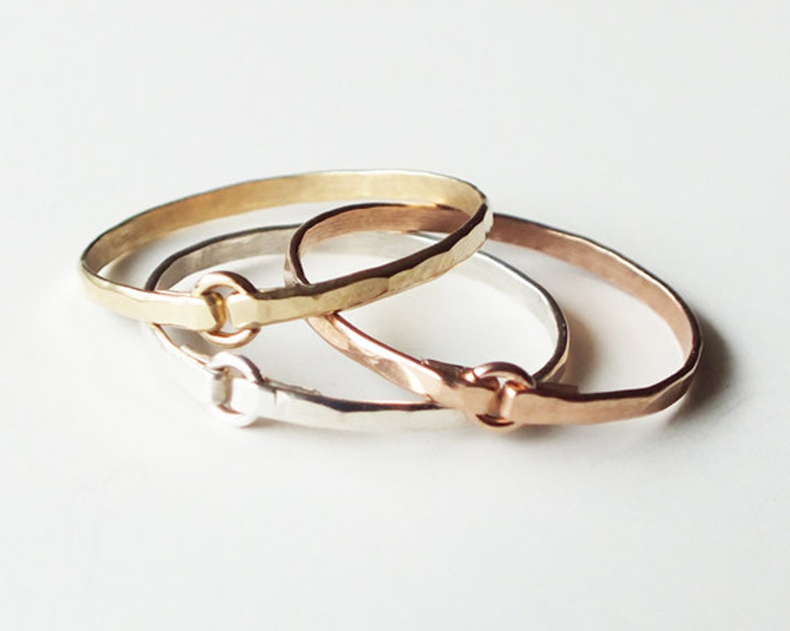 Three Hammered Mixed Metal Tiny Circle Rings Gold Rings | Etsy