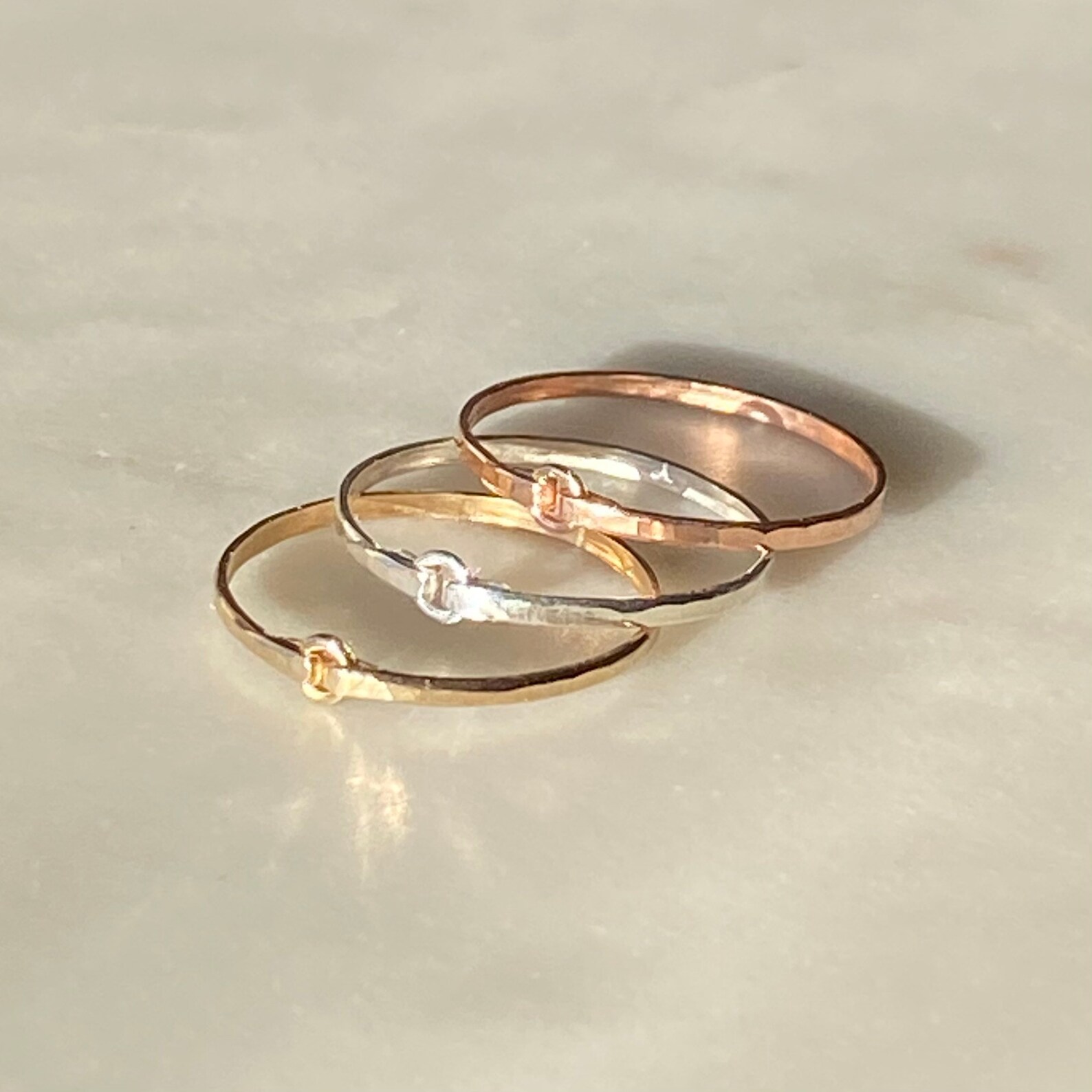 Three Hammered Mixed Metal Tiny Circle Rings Gold Rings - Etsy