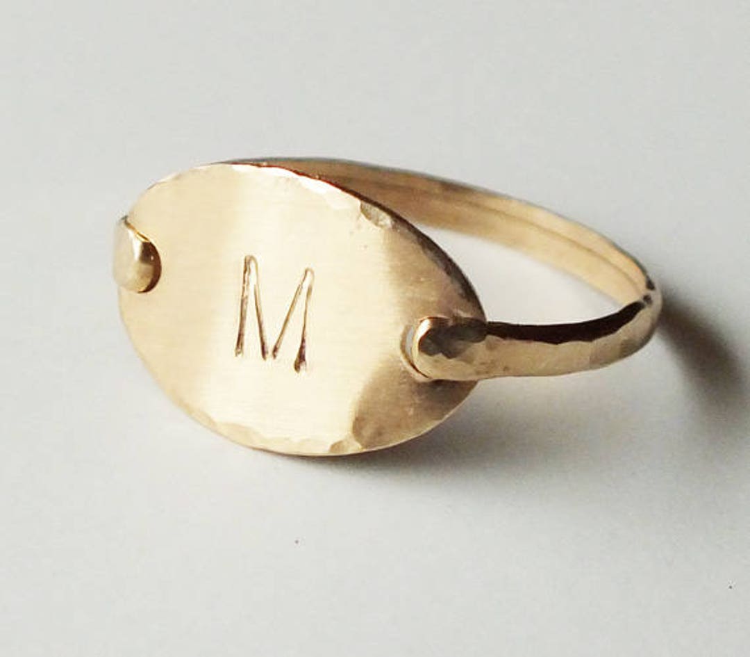 Monogram Ring Personalized Gold Ring Initial Gold Filled Ring Gold Oval ...