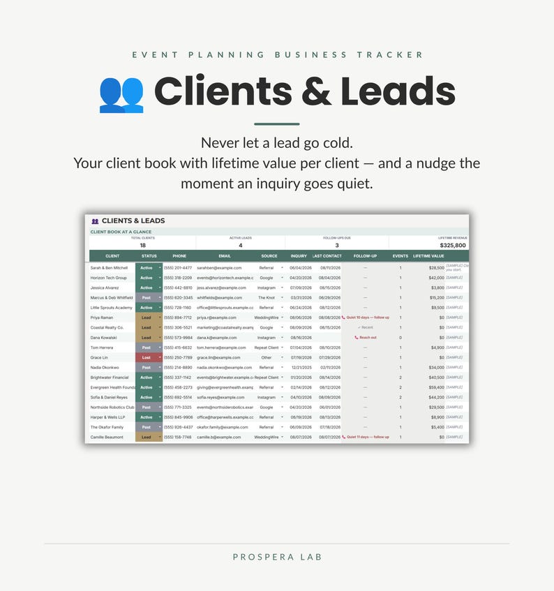 Event Planning Business Spreadsheet, Event Planner Template, Vendor ...