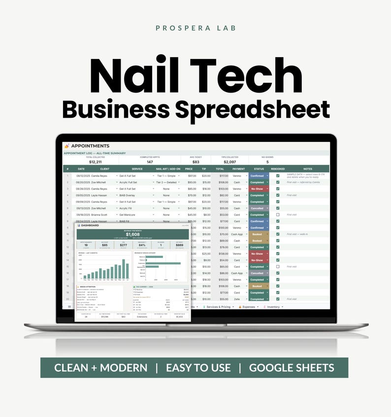 Nail Tech Business Spreadsheet, Client Tracker & Appointment Log, Nail ...