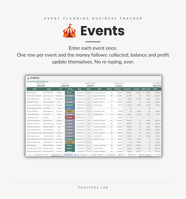 Event Planning Business Spreadsheet, Event Planner Template, Vendor ...