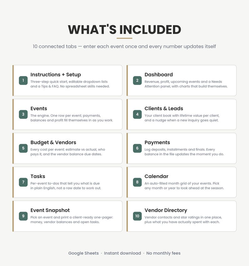 Event Planning Business Spreadsheet, Event Planner Template, Vendor ...