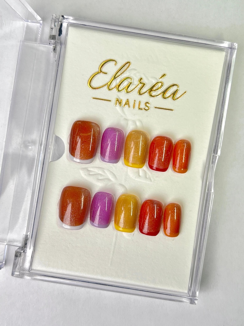 10 Unghie Press On Fatte a Mano | SUNSET POP | Senza HEMA ...