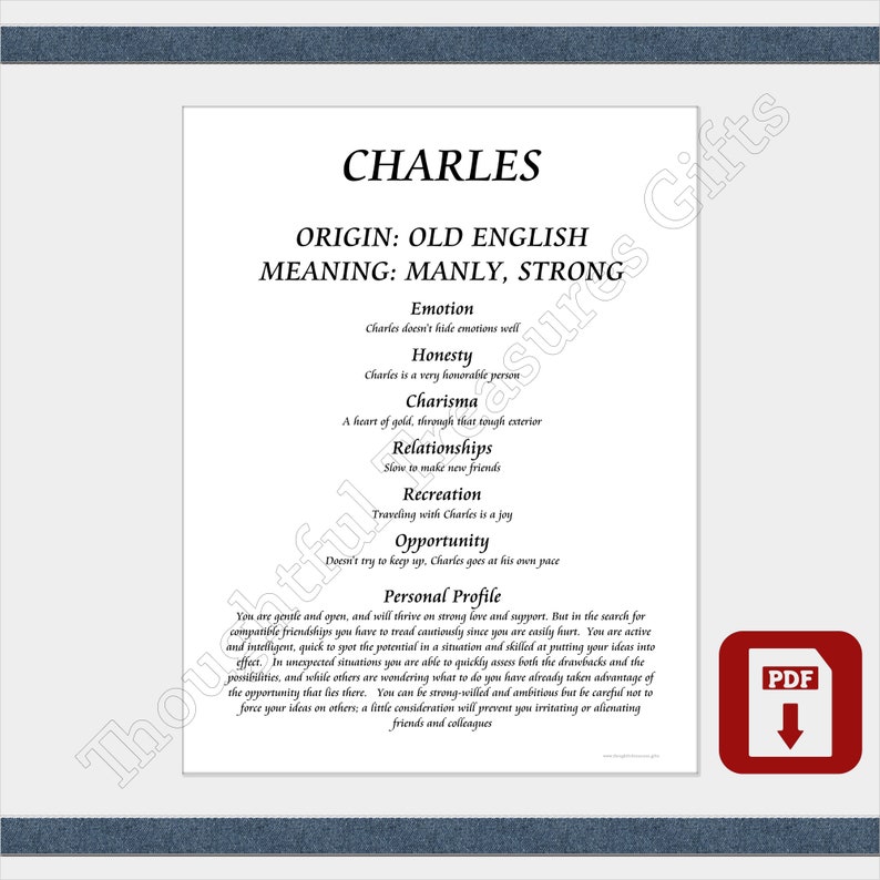 Charles First Name Meaning PDF File | Etsy