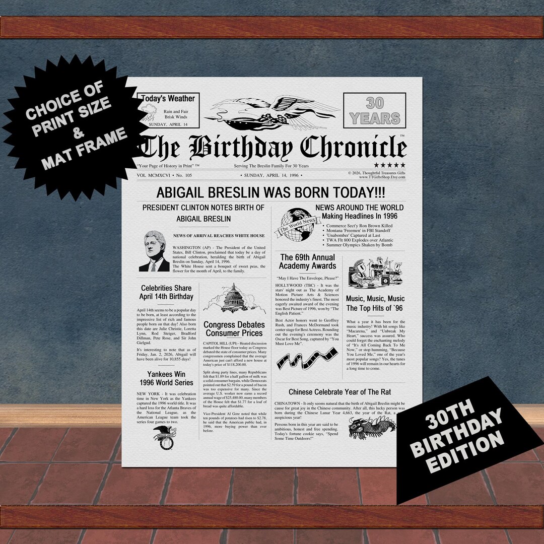 30th Birthday Edition: the Birthday Chronicle - Your Personalized ...