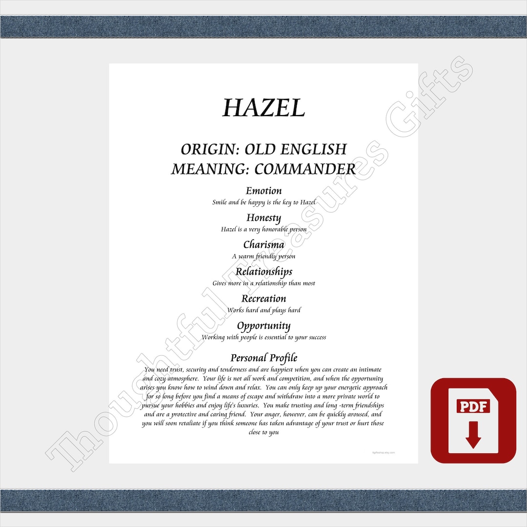 Hazel - First Name Meaning PDF File - Etsy