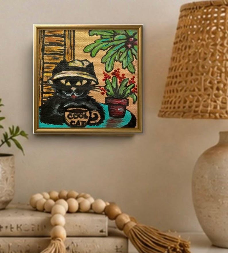 Original Mini Oil Painting Black Cat Inspired by Cozy Florida Life ...