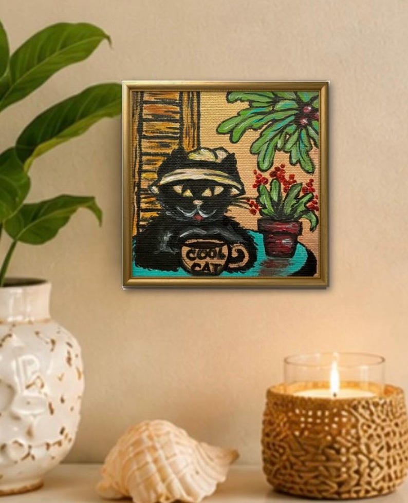 Original Mini Oil Painting Black Cat Inspired by Cozy Florida Life ...