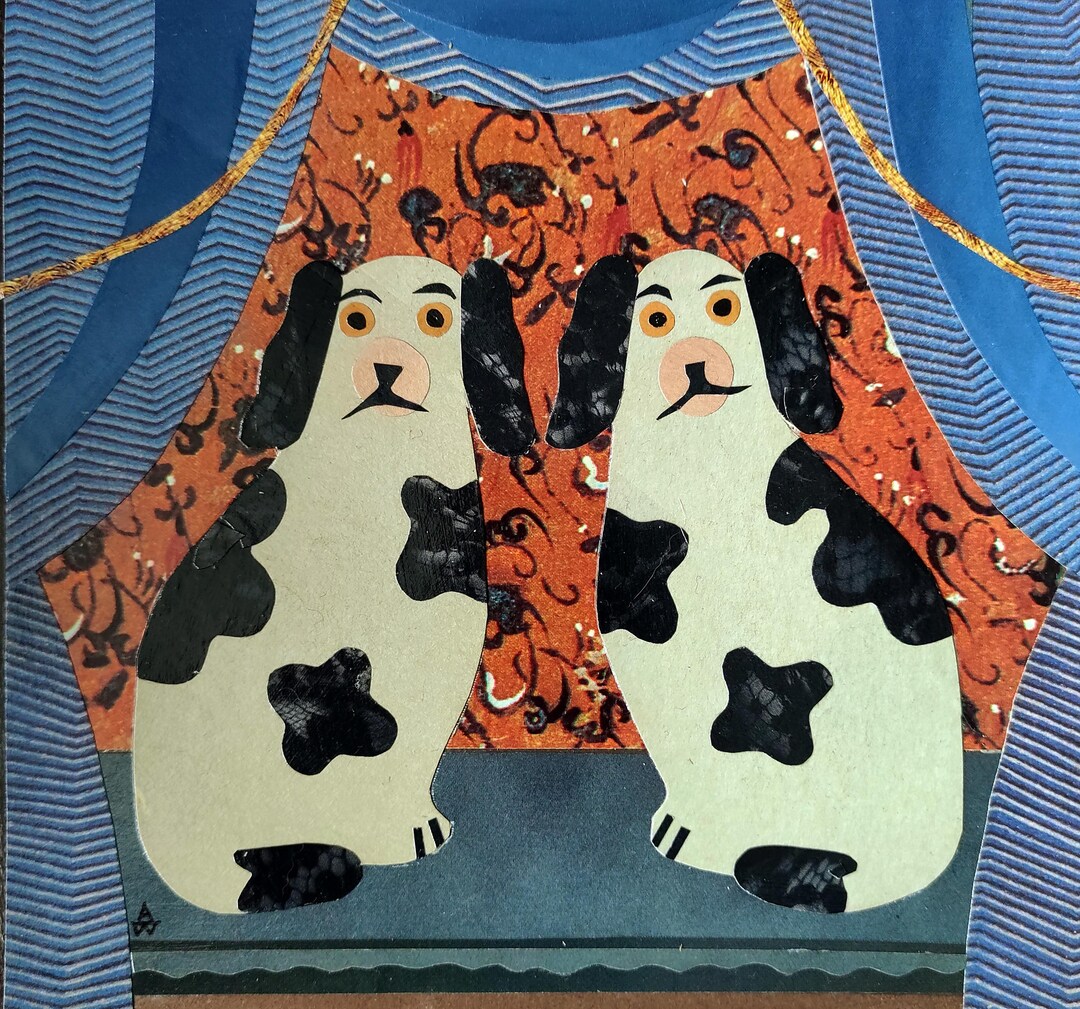 ORIGINAL ARTWORK of Staffordshire Dogs, Dog Show, Curtain Up, Cut Paper ...