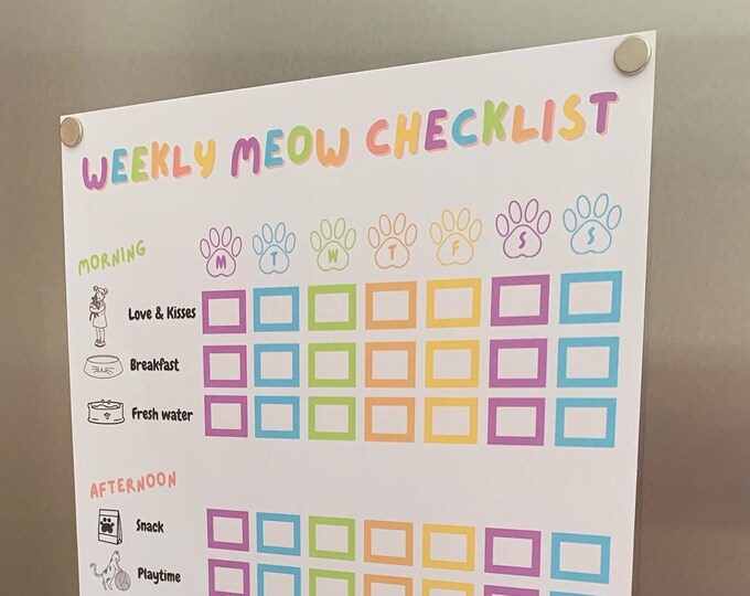 Cat Care Printable Checklist for Kids, Simple Weekly Cat Schedule ...