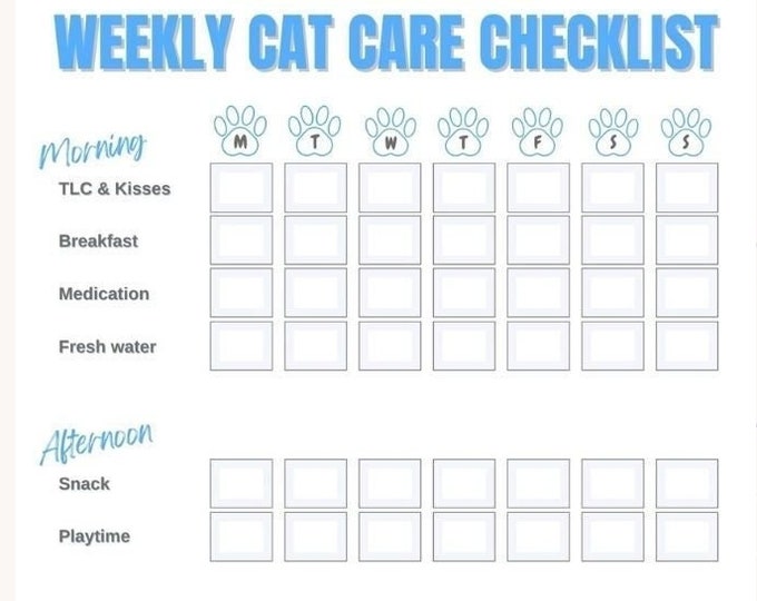 Printable Cat Care Planner, Simple Cat Care Checklist in Blue, A4 ...