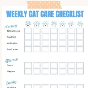 Printable Cat Care Planner, Simple Cat Care Checklist in Blue, A4 ...