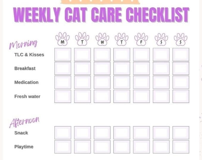 Cat Care Printable Checklist, Purple Pet Care Planner, Digital A4 PDF ...