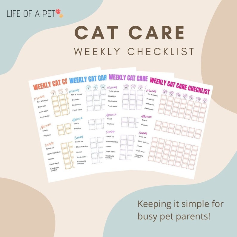 Printable Weekly Cat Care Checklist in Orange, Pet Care Planner ...