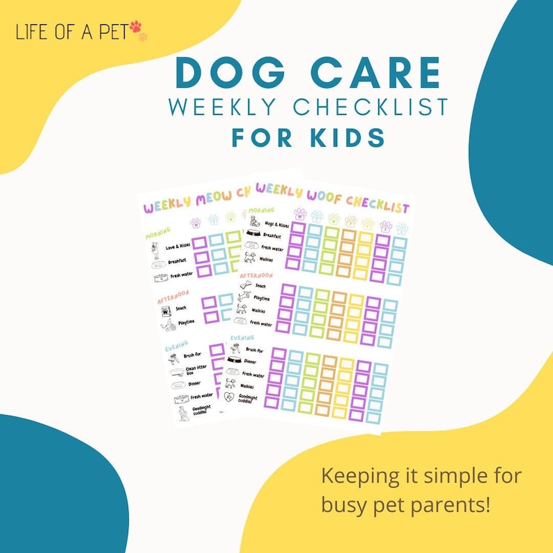 Dog Care Printable Checklist for Kids, Digital A4 PDF Dog Care Chart ...