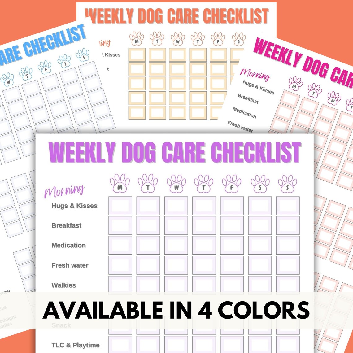 Printable Dog Care Checklist, Orange Digital Download Dog Planner ...