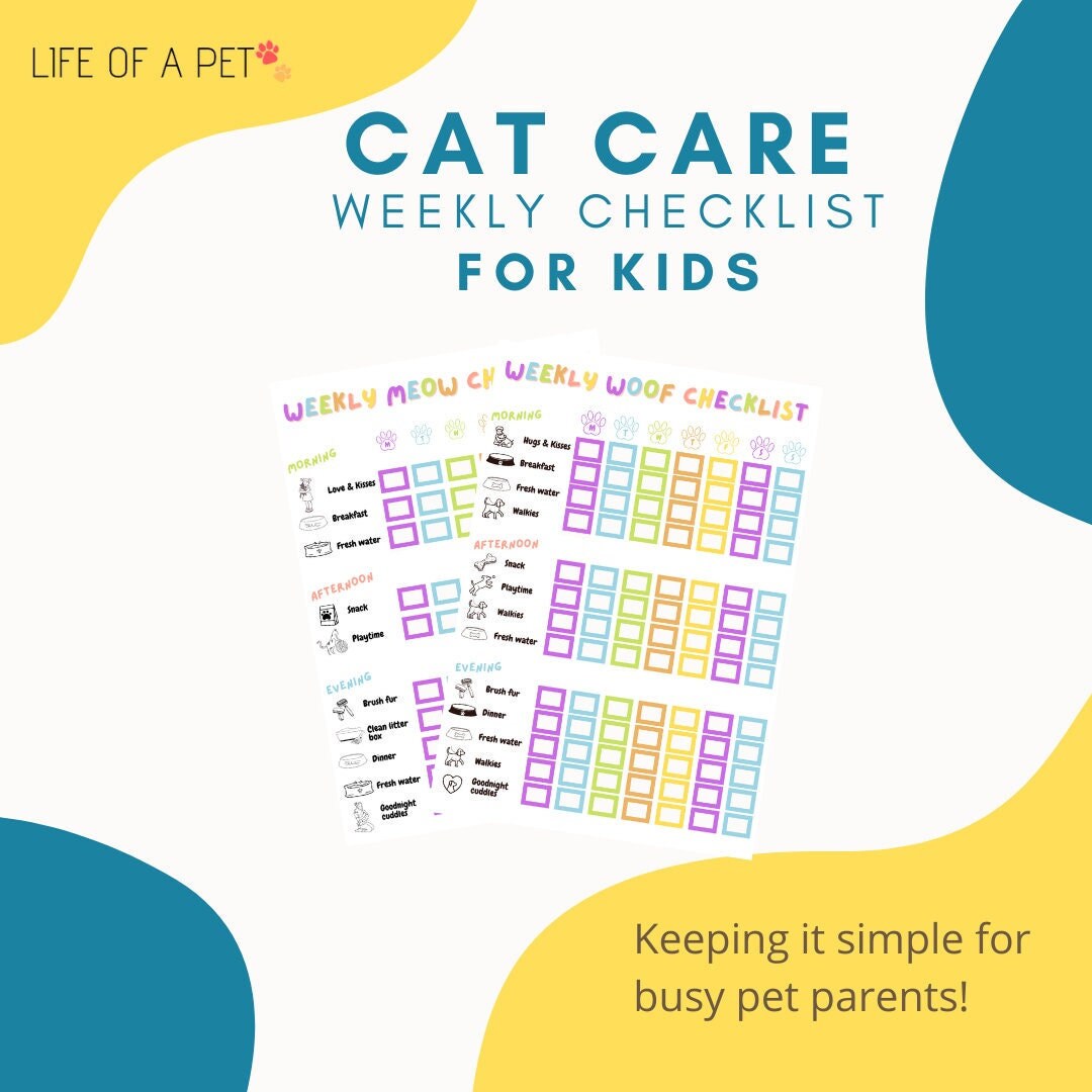 Cat Care Printable Checklist for Kids, Simple Weekly Cat Schedule ...