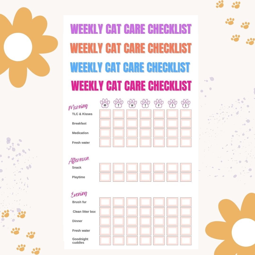 Cat Care Printable Checklist, Purple Pet Care Planner, Digital A4 PDF ...