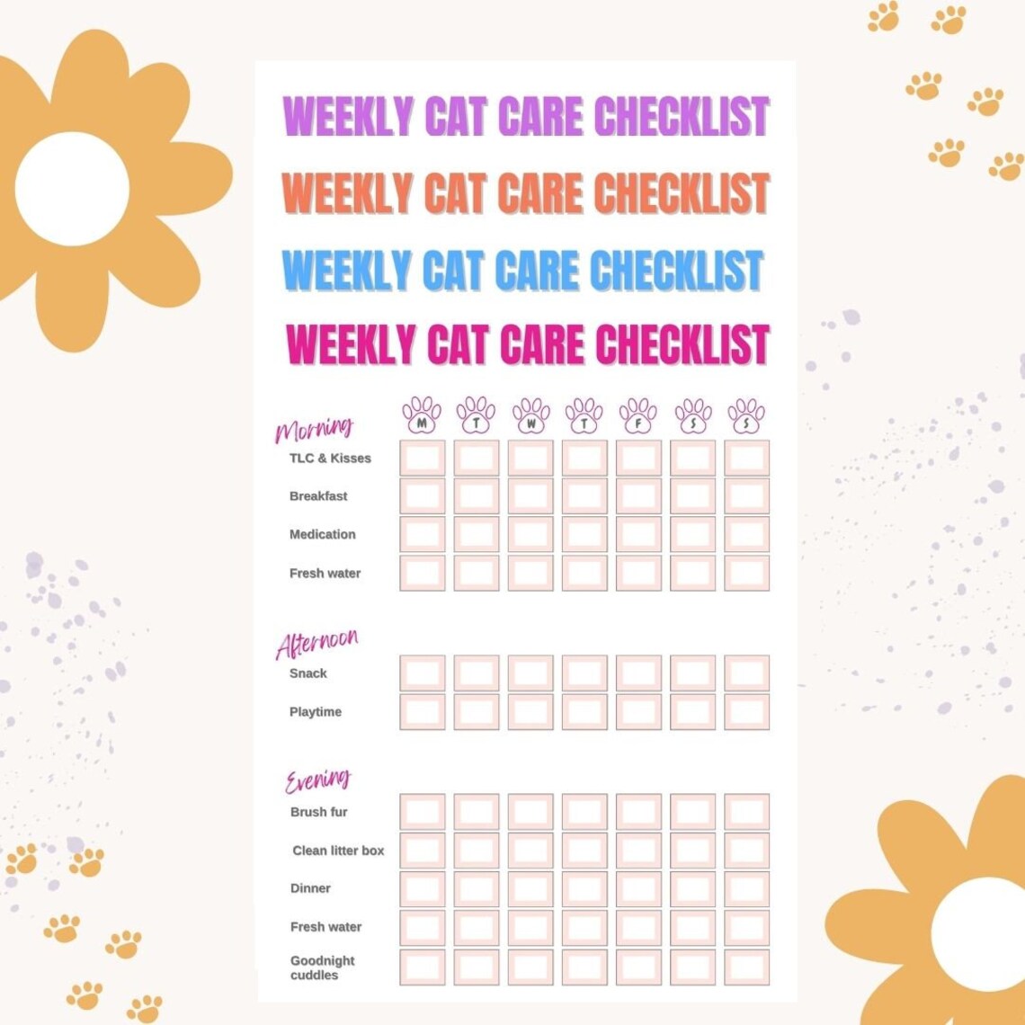 Printable Cat Care Planner, Simple Cat Care Checklist in Blue, A4 ...