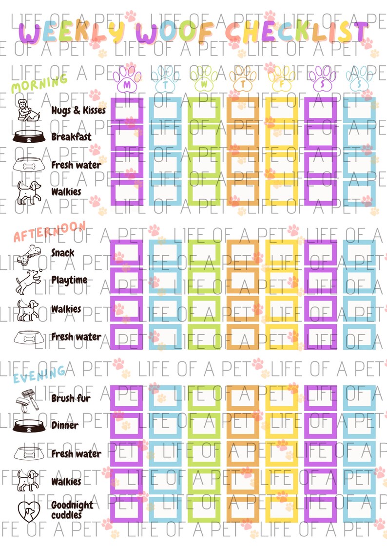 Dog Care Printable Checklist for Kids, Digital A4 PDF Dog Care Chart ...