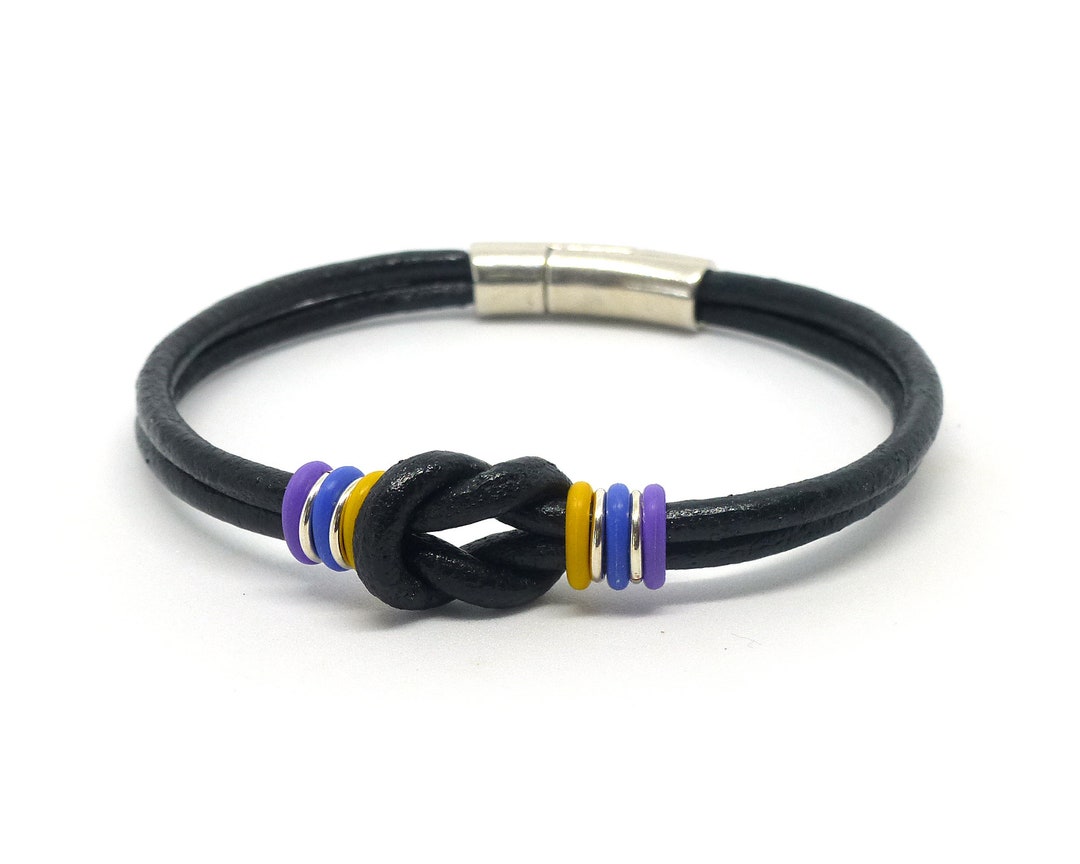 Mens Leather Bladder Cancer Awareness Bracelet, Purple Blue Yellow - Etsy