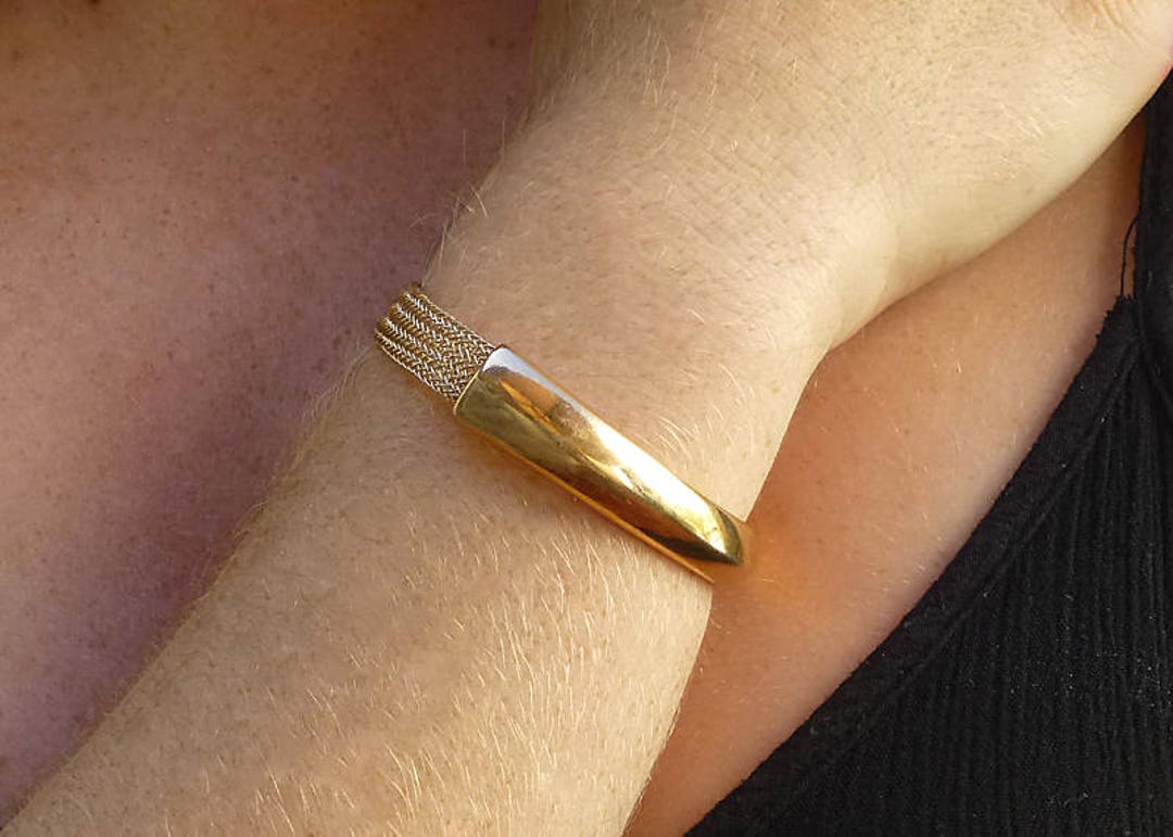 Rose Gold Mesh Bracelet for Women, Pink Gold Cuff Statement Bracelet ...