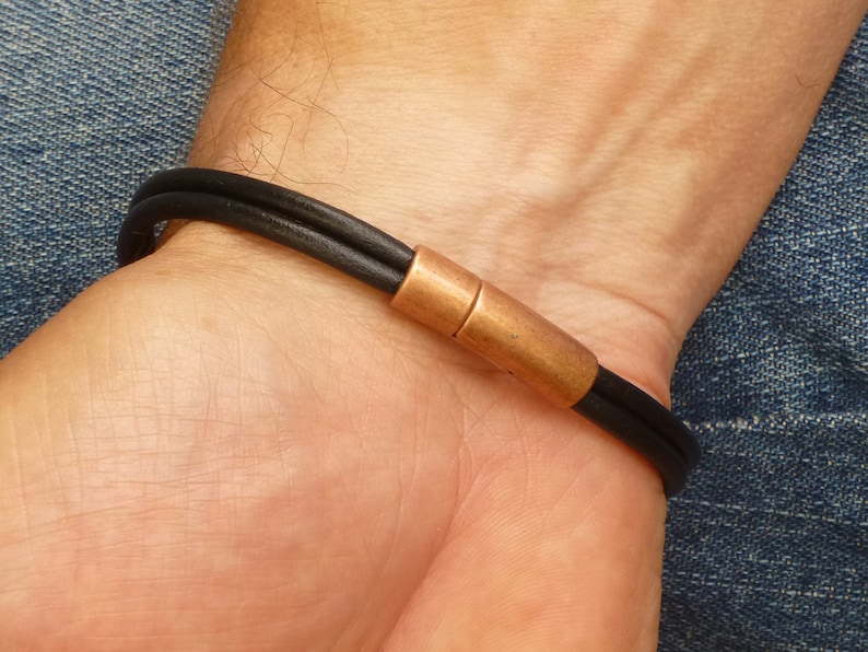 Mens Double Love Knot Black Leather Bracelet, Celtic Infinity Copper ...