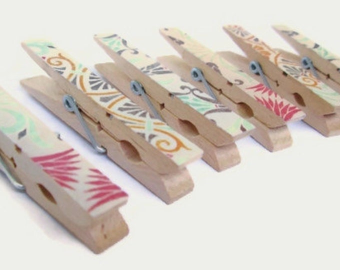 Magnetic Clothespins Set of 6 Retro Pattern - Etsy