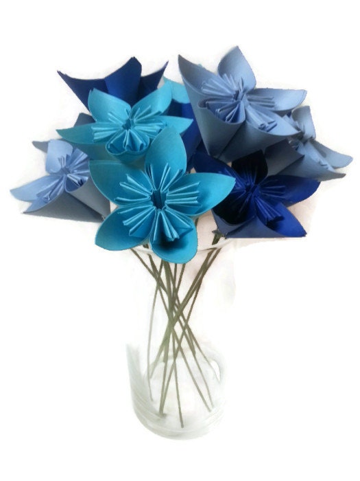 Ombre Blue Paper Flower Bouquet, Origami Flowers, Paper Flowers - Etsy