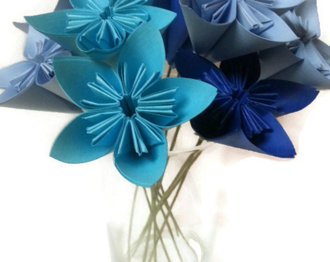 Ombre Blue Paper Flower Bouquet, Origami Flowers, Paper Flowers - Etsy