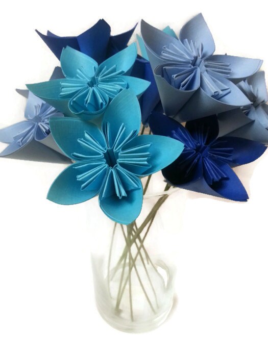 Ombre Blue Paper Flower Bouquet, Origami Flowers, Paper Flowers - Etsy