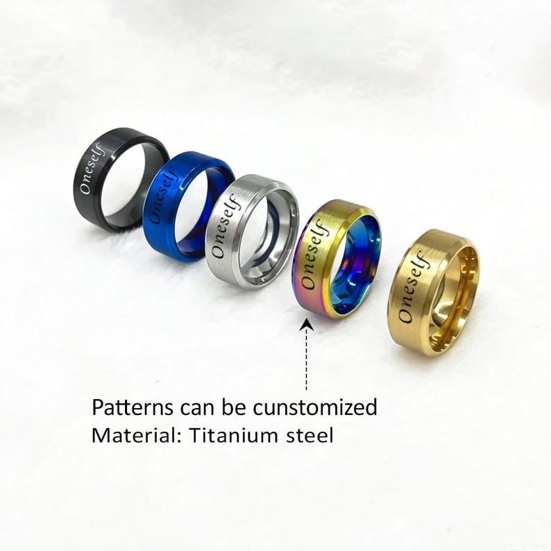 Custom Engraved Titanium Steel Ring, Brushed Band, Personalized Jewelry ...